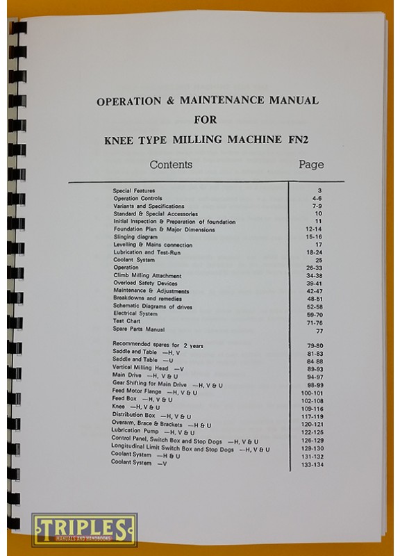 HMT FN2 Operation and Maintenance Manual for Knee Type Milling Machine.